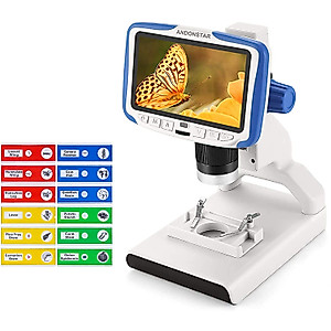 Andonstar AD205 Digital Microscope 200X Magnification USB LCD Microscope for Children, Student, Hobbyist DIY, with Slides Kit School Lab Fun&Educational Plant Insect Specimen Slides Observation