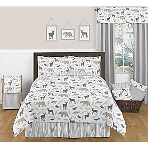 Sweet Jojo Designs Blue Grey and White Woodland Animals Bear Deer Fox Full Length Double Zippered Body Pillow Case Cover