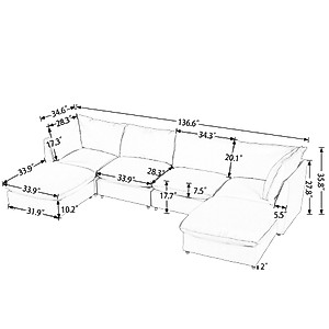 Aiuyesuo Modern Large U-Shape 6-Seat Sectional Sofa, Modular Sectional Sofa, 2 Large Chaise with Removable Ottomans, Thickened Cushion Back for Living Room,Home,Office (Beige-UUL2)