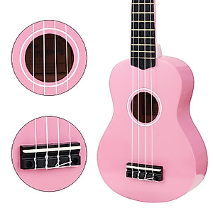 Trendy Soprano Ukulele for Beginners 21 Inch Hawaiian Wood Ukelele for Adult Student Starter (Pink)