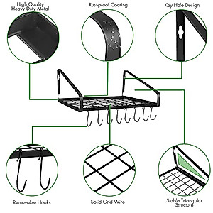 Felibeaco Hanging Pot Rack,Wall-Mounted Pots and Pans Organizer Rack with 8 Removable Hooks, Kitchen Wall Organizer Storage Shelf for Pan Set, Utensils, Cookware, Books, Household 2 DIY Methods,Black