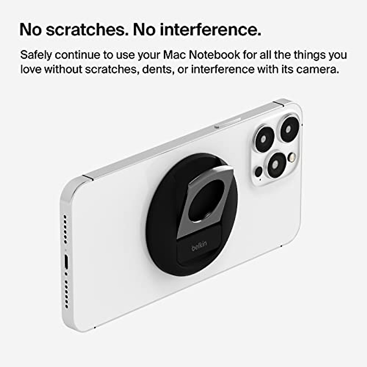 Belkin iPhone MagSafe Camera Mount for MacBook, iPhone Continuity Camera Mount, Turn iPhone to Webcam, Compatible with MacBook Pro, Air, iPhone 14, iPhone 13, iPhone 12, Black