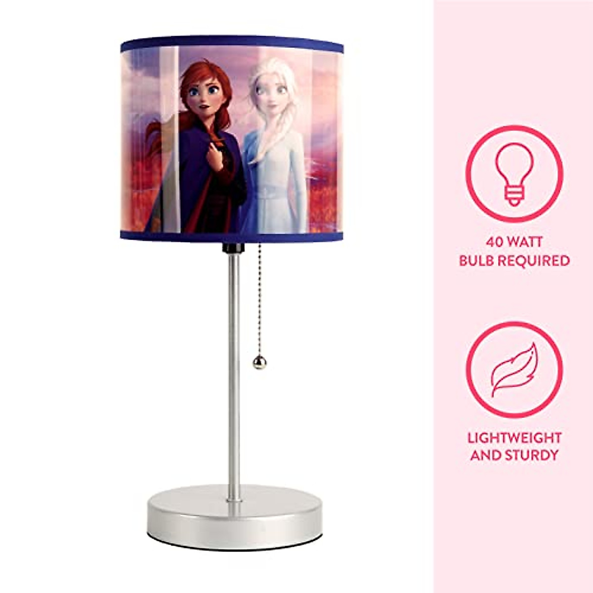 Frozen 2 Stick Table Kids Lamp with Pull Chain, Metal, Themed Printed Decorative Shade