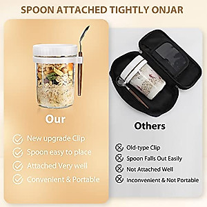 Overnight Oats Jars with Spoon and Lid (15 oz4Pack), Airtight Oatmeal Container with Measurement Marks, Mason Jars with Lid for Cereal On The Go Container (2 white+2 grey)