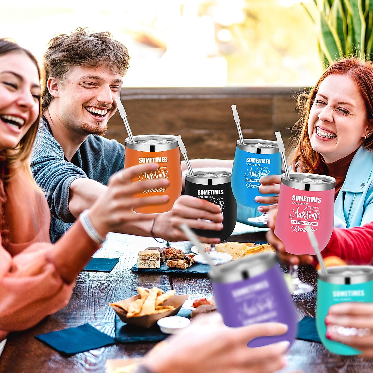 meekoo Thank You Gifts for Women Men You're Awesome Stainless Steel Insulated Tumbler Mug with Lids and Straws for Coworker Friends Appreciation Inspirational Gifts Bulk, 12 oz (Cute, 8 Pcs)