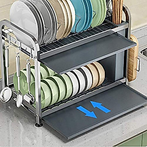 STRAW Metal Drain Rack - Stainless Steel Double Dish Storage Box with Tray, Chopsticks Cage Knife Holder Kitchen Storage Bag