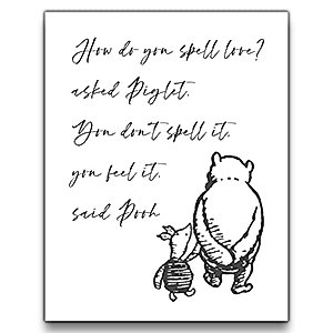 ‘Spell Love?’ Winnie the Pooh Quotes Wall Art | 8x10 UNFRAMED Black and White Minimalist Nursery Print | Pooh and Piglet Modern Home Decor