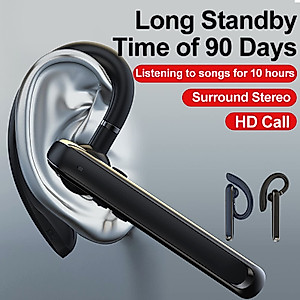 Lymoc ENC Wireless Earpieces,Non in-Ear Design Bluetooth Earphones Noise Cancelling 180 Degree Ear Hooks Headsets Handsfree with Mic Compatible for iPhone Android Business/Office/Driver