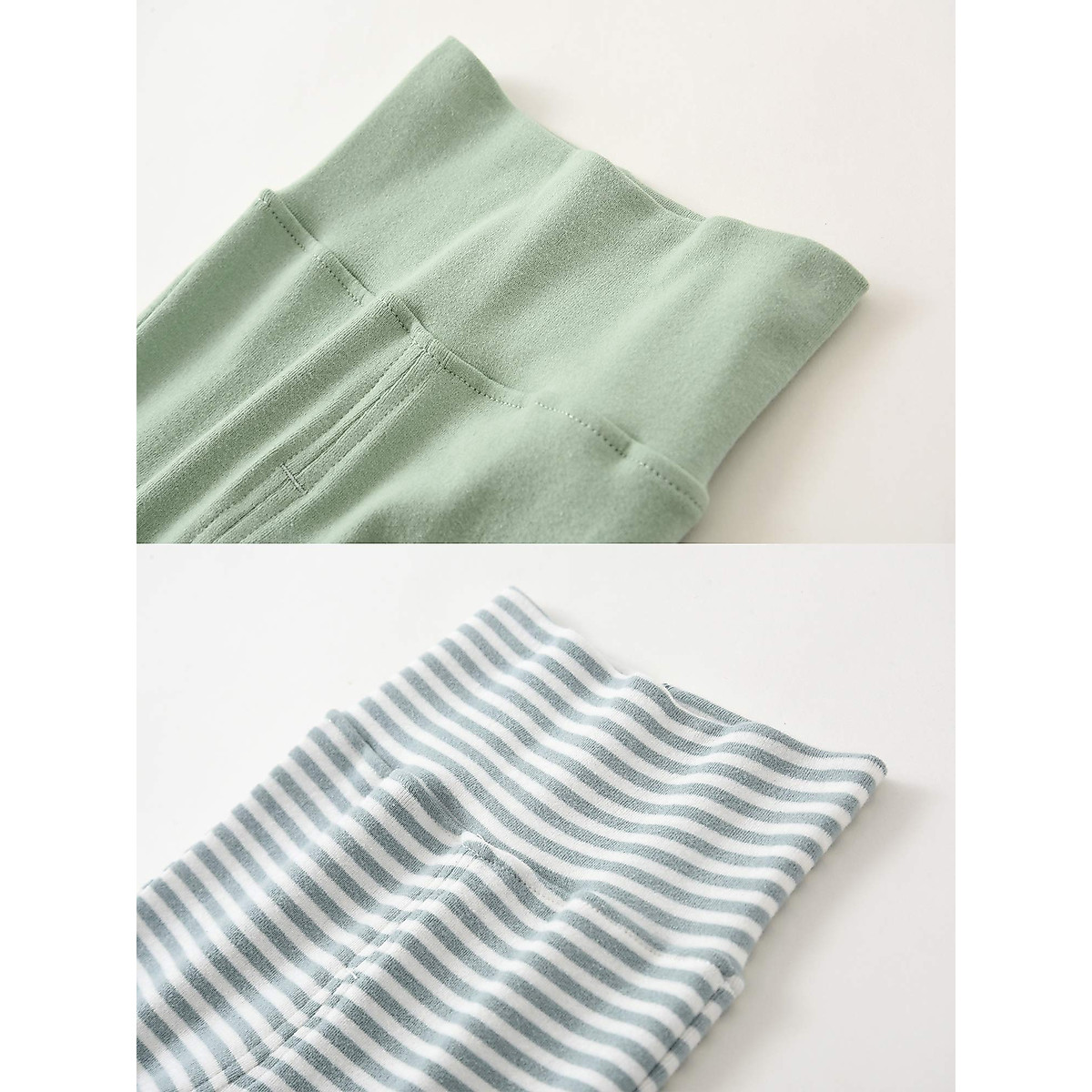 ACESTAR Newborn Infant Baby Boys Girls 3-Pack Cotton High Waist Footed Pants Casual Leggings with Feet 0-3 Months, Green and Green Stripe