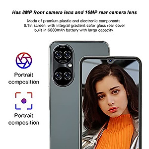 Unlocked Smartphone for Android11, 6.1 Inch 3G Network Quad Core CPU Cell Phone, 4GB RAM 64GB ROM, 16MP 8MP Camera, Face Recognition, WiFi BT FM GPS