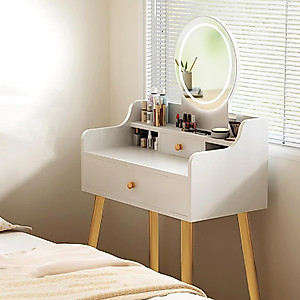 MONGMON Vanity Desk with Lights with Mirror and Lights, 3 Lighting Modes, Dressing Table with Drawers, Multifunctional Makeup Vanity Table for Women Girls Bedroom Small Space (60cm)