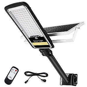 erifyng Solar Street Lights Outdoor, IP67 Waterproof Dusk to Dawn Solar Powered Led Light with Remote Control Extension Cord Mounting Bracket for Yard Parking Lot Garden Patio
