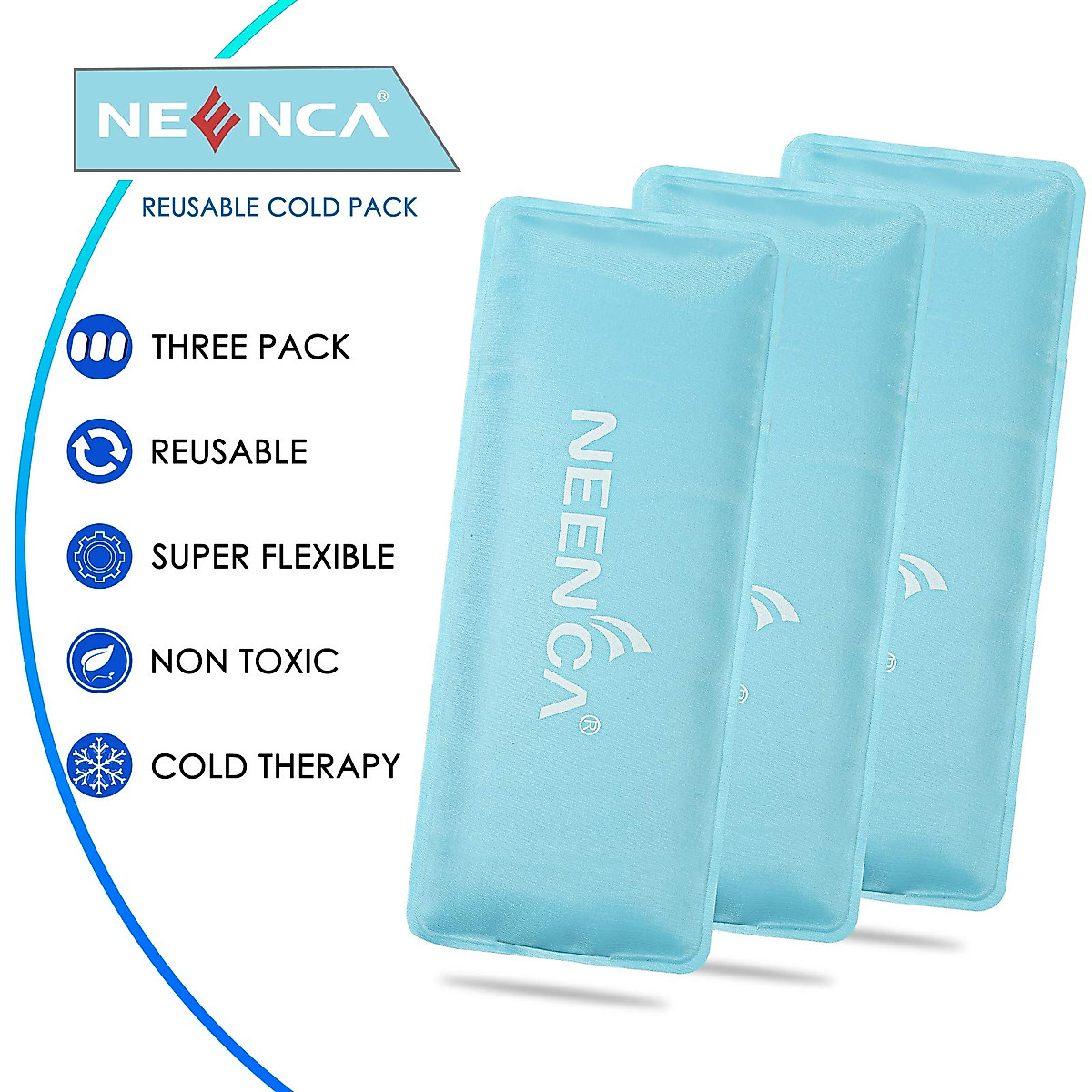 NEENCA Reusable Ice Pack(3 Packs of 4*9 Inches), Soft Touch Gel Packs for Hot & Cold Therapy. Flexible Gel Ice Packs for Swelling,Bruises,Surgery, Sprains,Muscle Pain,Injuries Recovery,Instant Relief