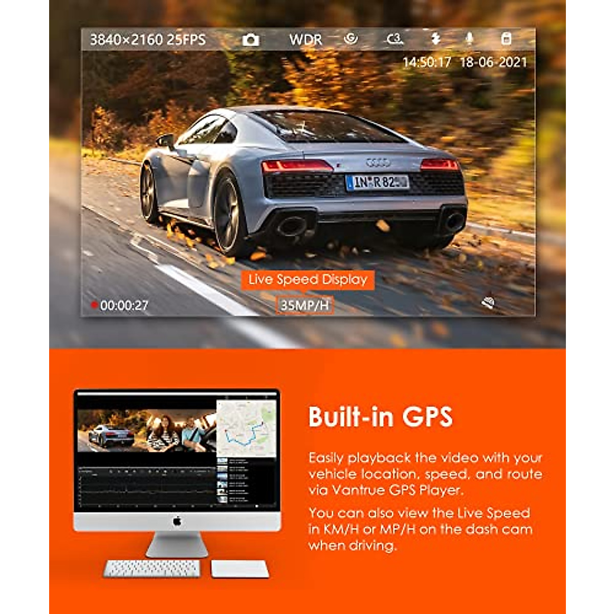 Bundle – 2 Items: Vantrue N2S 4K GPS Dash Cam + Vantrue 11.5ft Hardwire Kit