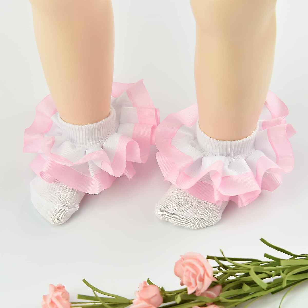 TONGXiNHUA and three Chinese characters 5 Pairs Ruffle Socks, Baby Frilly Socks Big Ruffle Socks for Newborn/Baby/Toddler/Little Girl(6-8 Years, Multicolor 5 pairs-1)