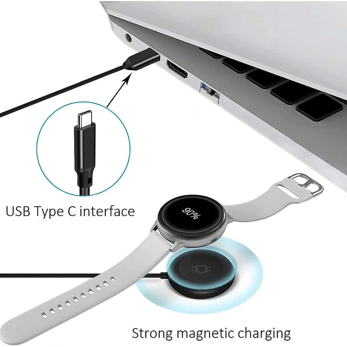 USB C Samsung Galaxy Watch 3 4 5 6 Charger, Magnetic Watch Charging Dock Cable Compatible with Samsung Galaxy Watch 6/6 Classic/ 5 Pro/ 5/4/ 4 Classic/ 3/ Active 2/ Active, 3.3FT