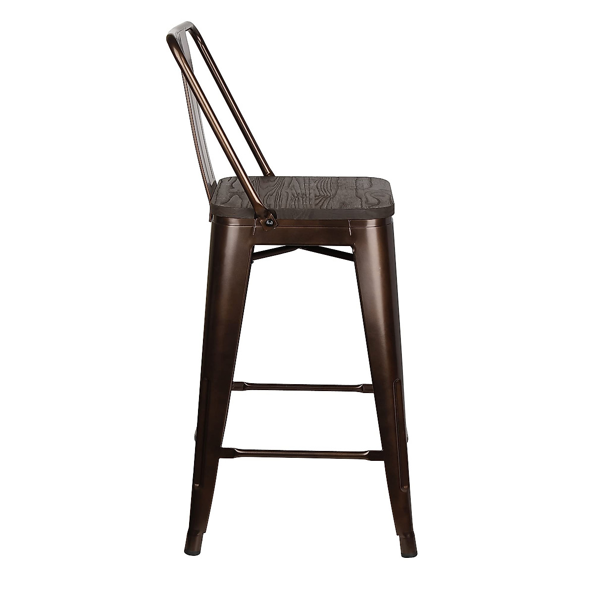 LEEJAY Commercial Grade Indoor Metal Bar Stools Set of 4, 24 Inch High Back, Gun Gray Counter Height Patio Barstools with Black Padded Cushion, 12"x12" Seat, Extra Durable and Stackable, Easy Assembly