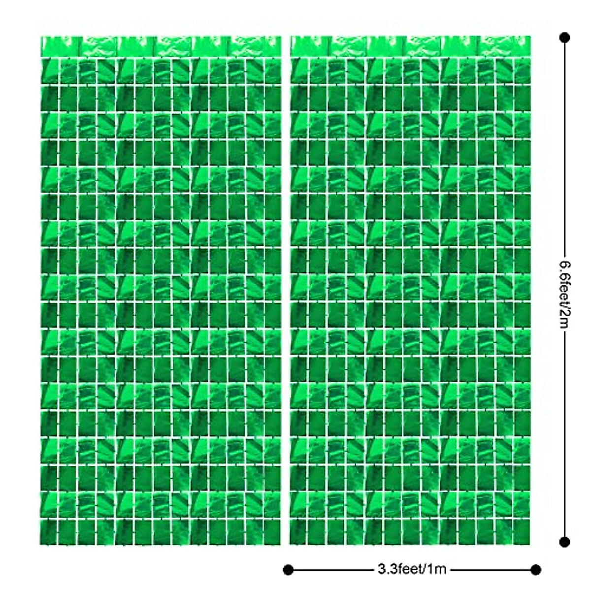 2 Packs 3.3x6.6 Feet Foil Fringe Curtains, UNIIDECO Metallic Green Birthday Square Sequin Tinsel Photobooth Photo Backdrop, Baby Shower Engagement Graduation Homecoming Party Decorations Streamers