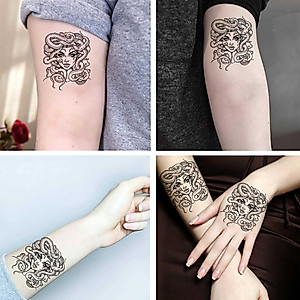 Dopetattoo 6 Sheets Fake Tattoos Medusa Tattoo Temporary Tattoos Suitable for Adult Women Men for Children Boys and Girls