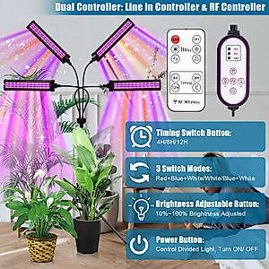 Upgraded Grow Lights for Indoor Plants, 200W 432 LEDs Full Spectrum Plant Grow Light with 60 inch Extendable Tripod Stand, Dual Controllers, Auto On/Off Timing Function Plant Light for Various Plants