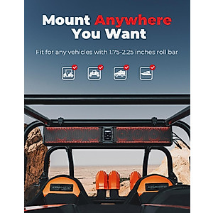 KEMIMOTO 33 inch 8 Speaker Louder UTV Sound Bar Waterproof Bluetooth, Heavy-Duty Aluminum, Music Sync Multicolor Light SXS Speakers, Soundbar for UTV Golf Cart Marine Boat with 1.75''-2.25'' Roll Bar