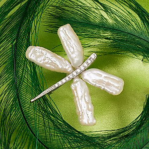 Ross-Simons 6x20mm Cultured Pearl and .20 ct. t.w. CZ Dragonfly Pin/Pendant in Sterling Silver