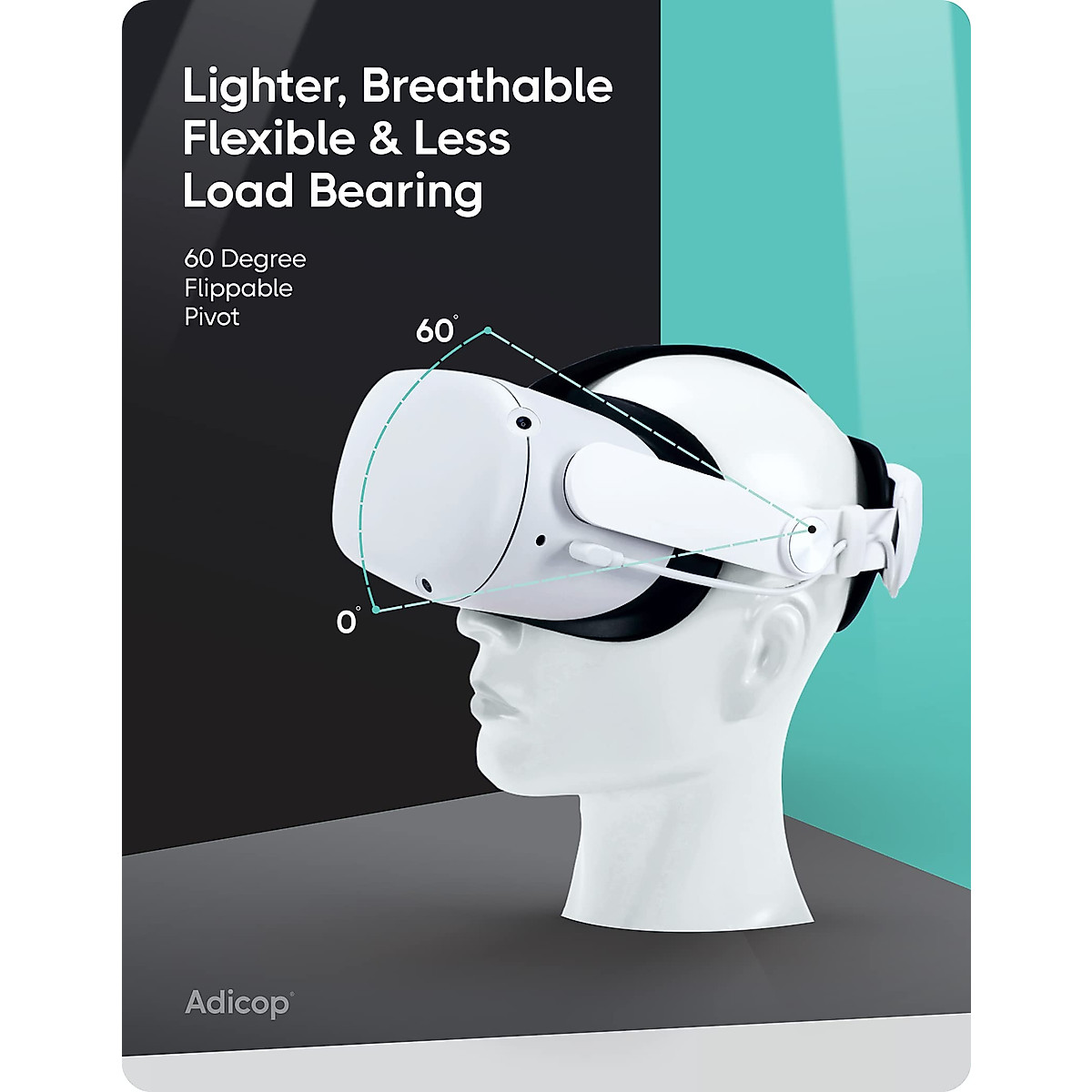 Adicop Elite Strap with Battery for Oculus Quest 2, 5300mAh Extend 4hrs Playtime,Fast Charging VR Power,Counter Balance&Adjustable Head Strap for Enhanced Support and Comfort in VR