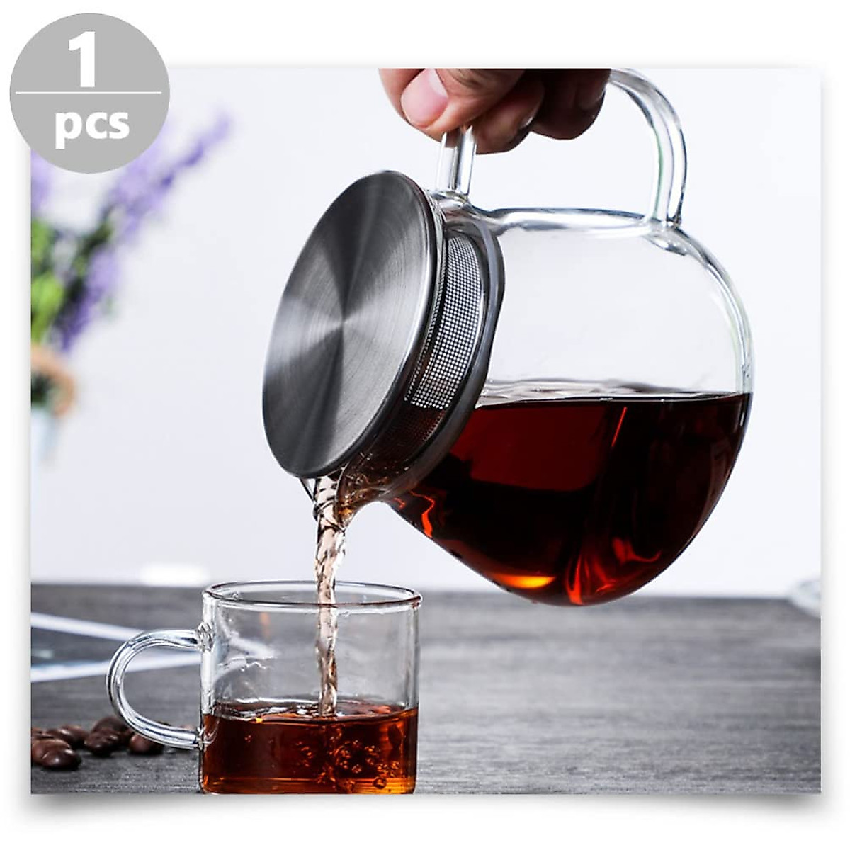 HEMOTON Microwave Tea Kettle Glass Teapot with Stainless Steel Infuser Stovetop Safe Tea Kettle Microwave Dishwasher Safe Tea Pot Loose Leaf Tea Maker 460ml Tea Pot (EI633HAD355QB015T), 15X10X9CM