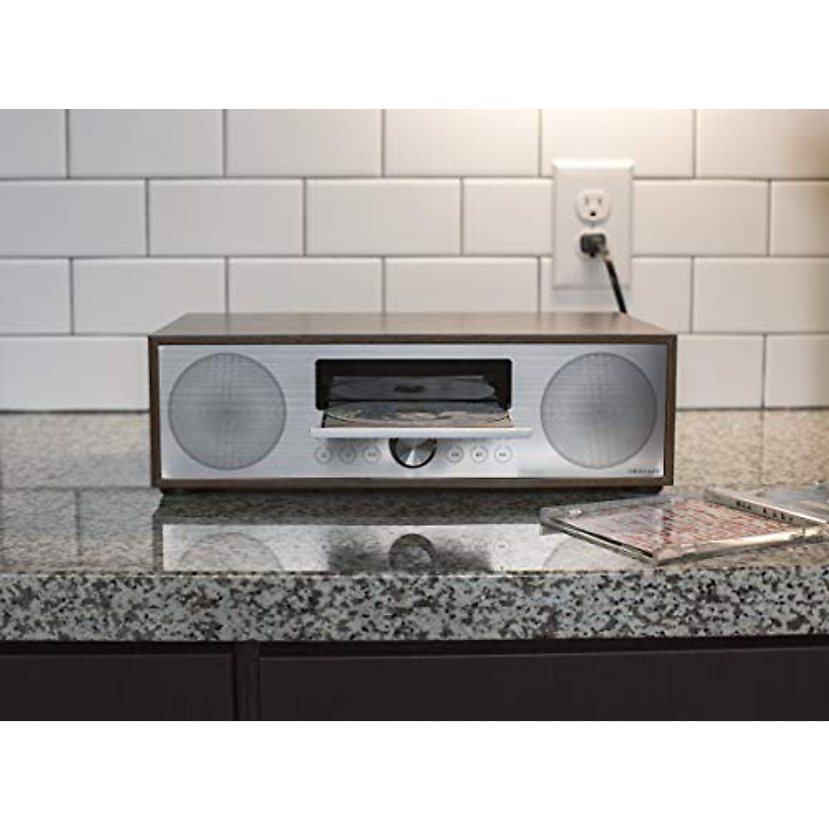 Crosley CR3501A-WA Fleetwood Bluetooth FM Clock Radio and CD Player, Walnut