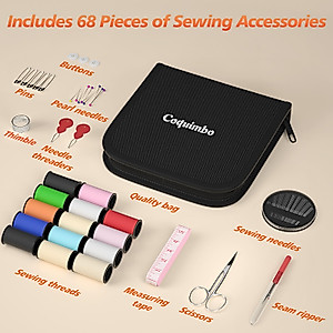 Coquimbo Sewing Kit Gifts for Women, Mom, Traveler, Adults, Beginner, Emergency, Sewing Supplies Accessories with Scissors, Thimble, Thread, Sewing Needles, Tape Measure etc (Black, S)