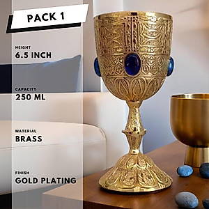REPLICARTZ Chalice Goblet Wine Glasses Gold Plated Brass Gift Chalice Wine Goblet Vintage Chalice Medieval Goblet, Best for Daily Use, Wedding Anniversary and Birthday 250 ml Pack of 1