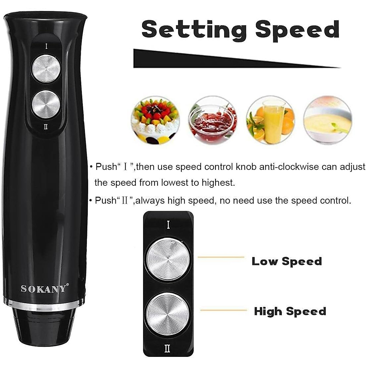 SOKANY 4-in-1 500W Immersion Handheld Blender - Turbo Mode, Stainless Blades