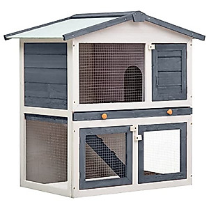 YAFF Outdoor Rabbit Hutch 3 Doors Gray Wood (32.582lbs)