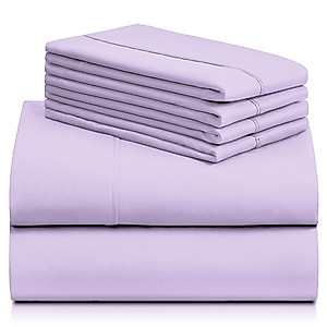 LuxClub 4 PC Full Sheet Set, Breathable Luxury Bed Sheets, Deep Pockets 18" Wrinkle Free Cooling Bed Sheets Machine Washable Hotel Bedding Silky Soft - Lavender Full
