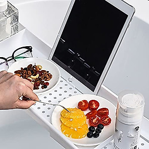 Bathtub Caddy Tray Expandable Adjustable Bath Tub Table Non-Slip Waterproof Multifunctional Plastic Bathtub Toy Holder Shelf Organizer for Bathroom Gadgets(White)