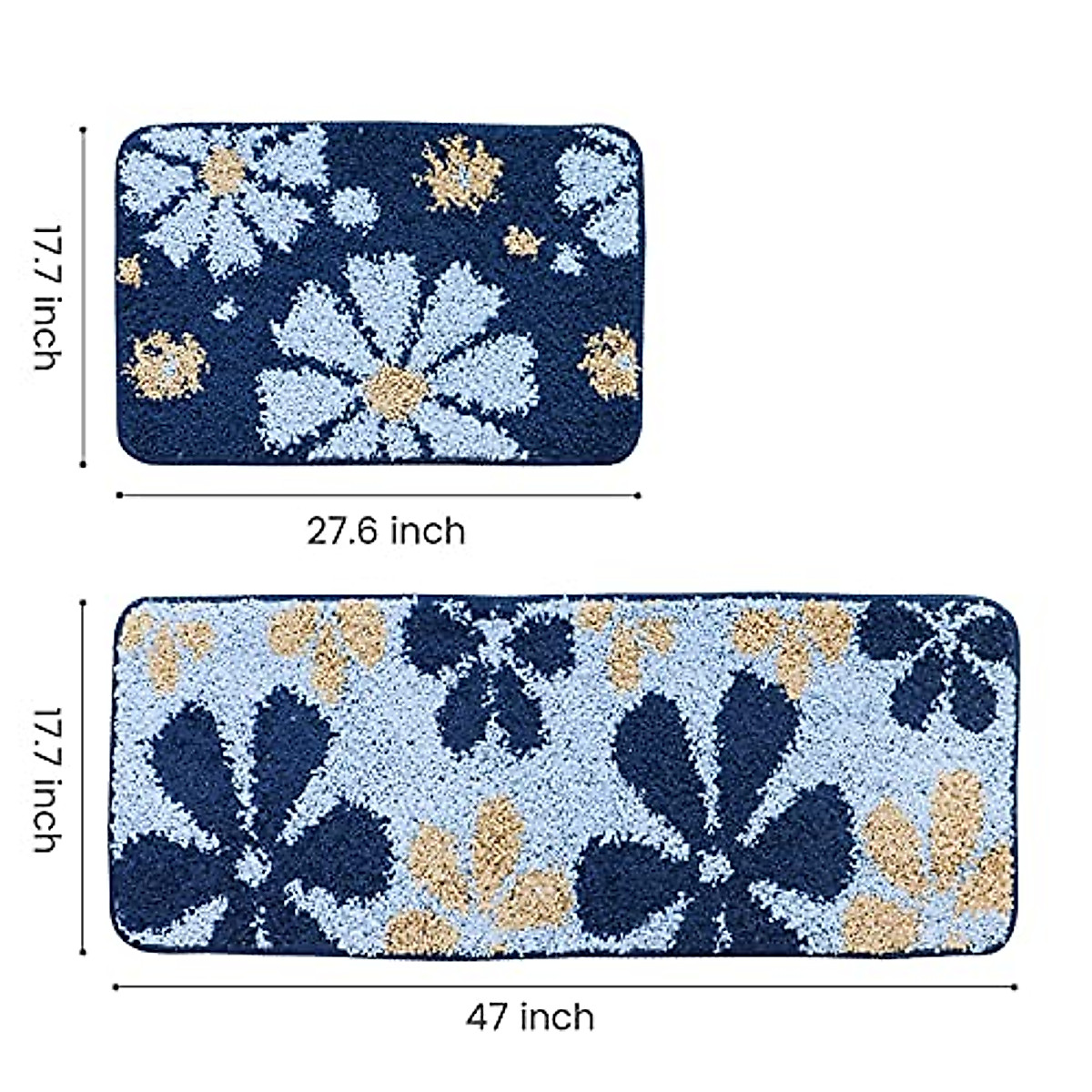 Kitchen Rug Set, 2-in-1 Kitchen Mat Anti-Fatigue Cushioned Kitchen Sink Floor Mat Super Absorbent Non Skid Easy to Clean Comfort Standing Kitchen Mat (Blue)