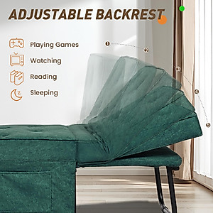 4-in-1 Multifunctional Folding Ottoman Bed, Convertible Sofa Bed with Adjustable Backrest for Home Office, Bedroom, Small Space Living Room, Modern Pull Out Sleeper Ottoman Sofa Bed,Green,28"W