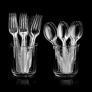 Clear Plastic Cutlery Set - (Bulk Pack 360 Pcs) Disposable Plastic Utensils Heavy Duty, 180 Plastic Forks and 180 Spoons, Silverware Sets for Party Supplies, Dinners, Take-Out, Catering, Food Services