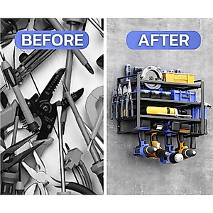 CDQL Power Tool Organizer, Strong Weight Capacity, Wall Mount, 4 Layer Garage Drill Storage Heavy Duty Metal Stand, Garage Tool Storage Rack