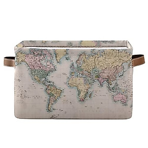 World Map Theme Storage Basket Set of 1 Organizer Storage Bin Foldable Storage Box with Handles for Home Nursery Clothes