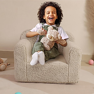 MOMCAYWEX Kids Snuggly-Soft Sherpa Chair, Cuddly Toddler Foam Chair for Boys and Girls, Light Grey