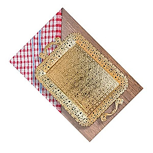 chancegift Turkish Tea Coffee Beverage Dinning Serving Tray with Handled Ottoman Motif Decorative Middle Table Drink Bathroom Rectangular Suitable for Gift (16.5x10.7x1 INC) 42x28x2cm Gold, (A2022)