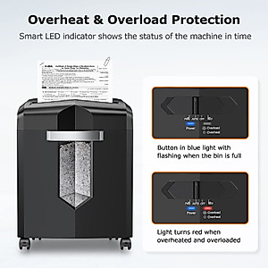 bonsaii 12-Sheet Micro Cut Shredders for Home Office, 60 Minute P-4 Security Level Paper Shredder for CD, Credit Card, Mails, Staple, Clip, with Jam-Proof System & 4.2 Gal Pullout Bin C266-B