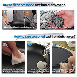 HaSteeL 5 Quart Cast Iron Dutch Oven, 2-In-1 Pre-seasoned Dutch Oven with Chain Mail, Ideal for Sourdough Bread Baking Cooking Stewing Frying Roasting, Camping, 5 QT Stock Pot & 2 QT Skillet Lid Pan