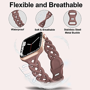 6 Pack Braided Silicone Bands Compatible with Apple Watch Band/iWatch Bands Women 38mm 40mm 41mm 44mm 45mm, Slim Replacement Strap Breathable Sport Wristband for iWatch Series 9 SE 8/7/6/5/4/3/2/1