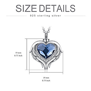 AOBOCO 925 Sterling Silver Angel Wing Heart Cremation Urn Necklace Holds Loved Ones Ashes Heart Urn Necklace for Ashes for Women, Memorial Keepsake Cremation Jewelry Necklace