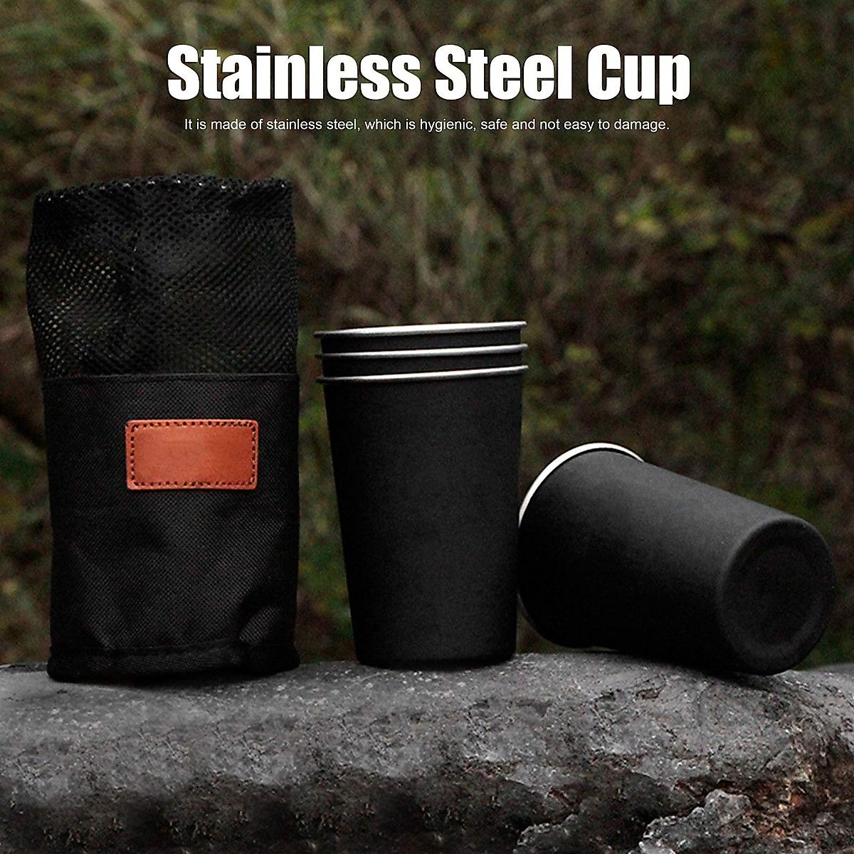 HEITIGN Beer Mug Camping Portable Beer Drinking Cup 4Pcs Stainless Steel Picnic Cup Beer Beverage Drinking Cup for Outdoor Mountaineering Camping Ideal for Home Gift