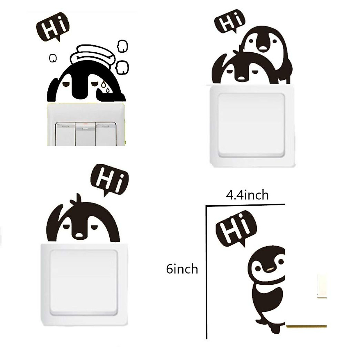 Removable Switch Stickers, 4 Cute Penguins Cartoon Wall Sticker, Light Switch Decor Decals, Family DIY Decor Art Stickers Home Decor Wall for Kids Bedroom Office Home Decoration