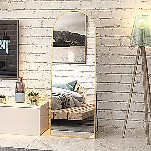 CASSILANDO Arched Full Length Mirror, 64" x 21", Floor Standing, Gold Metal Frame, Modern Style, Bedroom, Bathroom, Entrance, Decor