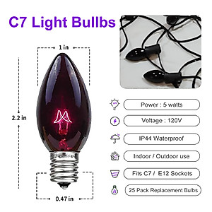 CHYSUPER C7 Replacement Bulbs, Christmas Light Bulbs, Dark Purple 5W Incandescent Bulbs for Halloween Outdoor String Lights Xmas Tree Patio Party Decor, C7 Bulbs E12 Candelabra Base- 25 Pack